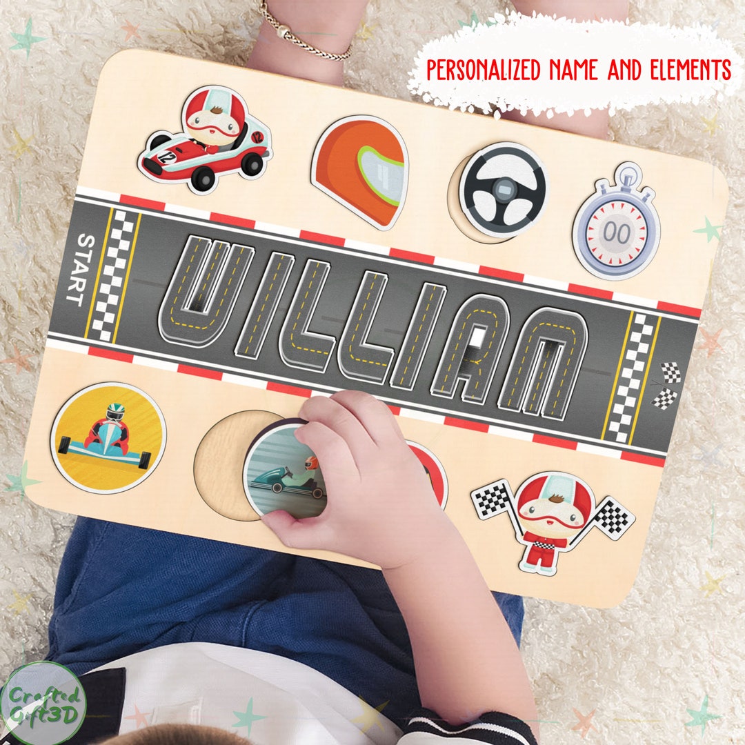 Racetrack Name Puzzle - Race Car Name Puzzle, 2 Year Old Boy Gift, Kid ...