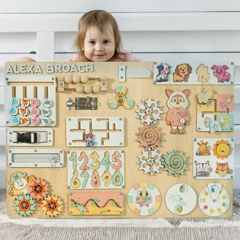 Unique Busy Board Animal Name Puzzle Montessori Board Wooden Nursery ...