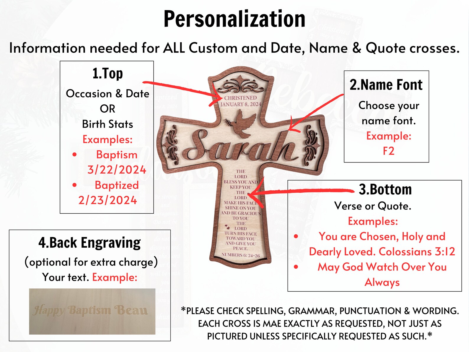 BAPTISM Gift Personalized Cross Prayer Wooden Baptism Cross Dedication ...