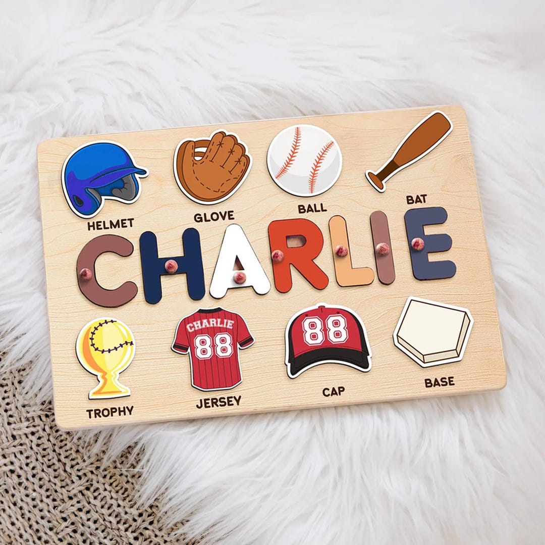 Baseball Themed Name Puzzle, Wooden Name Puzzle, Baby Shower Gift ...
