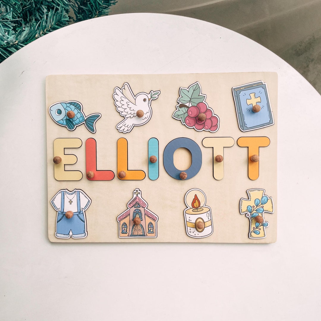 Personalized Baptism Name Puzzle for Boys, Wooden Christening Gift ...