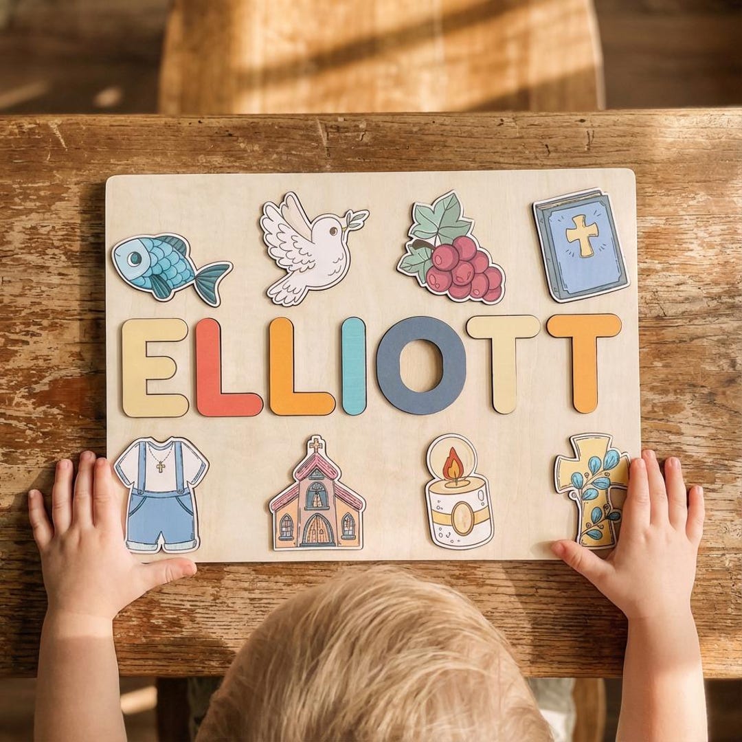 Custom Baptism Name Puzzle for Boys, Personalized Christening Gift for ...