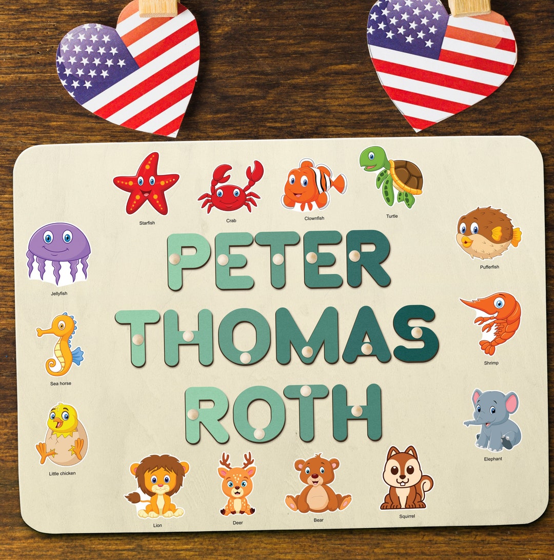 Custom Handmade Name Puzzle With Animals, Personalized Birthday Gift ...