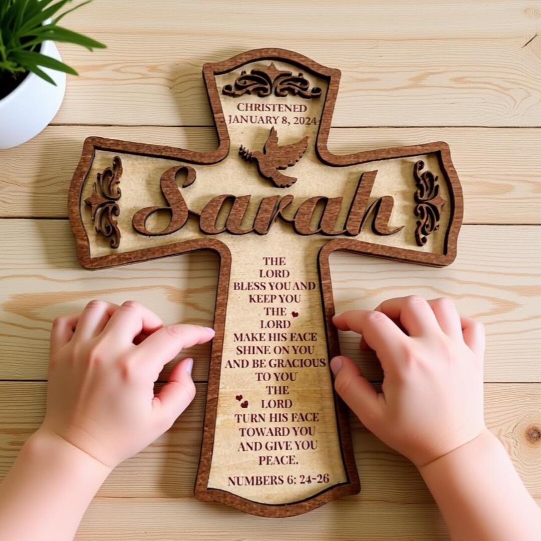 BAPTISM Gift Personalized Cross Prayer Wooden Baptism Cross Dedication ...