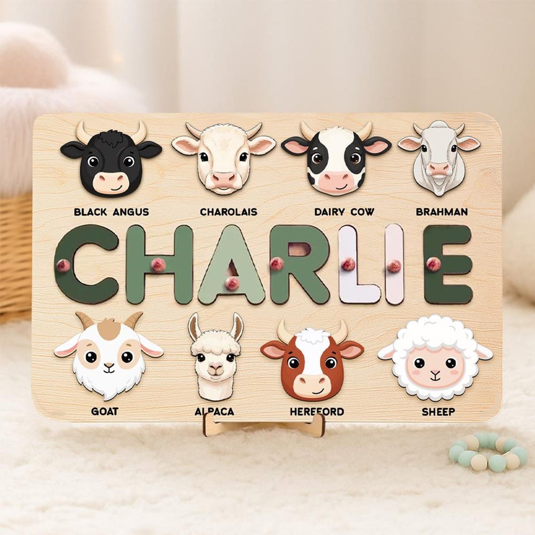 Farm Animal Name Puzzle – Personalized Wood Toy, Baby Gift - Etsy