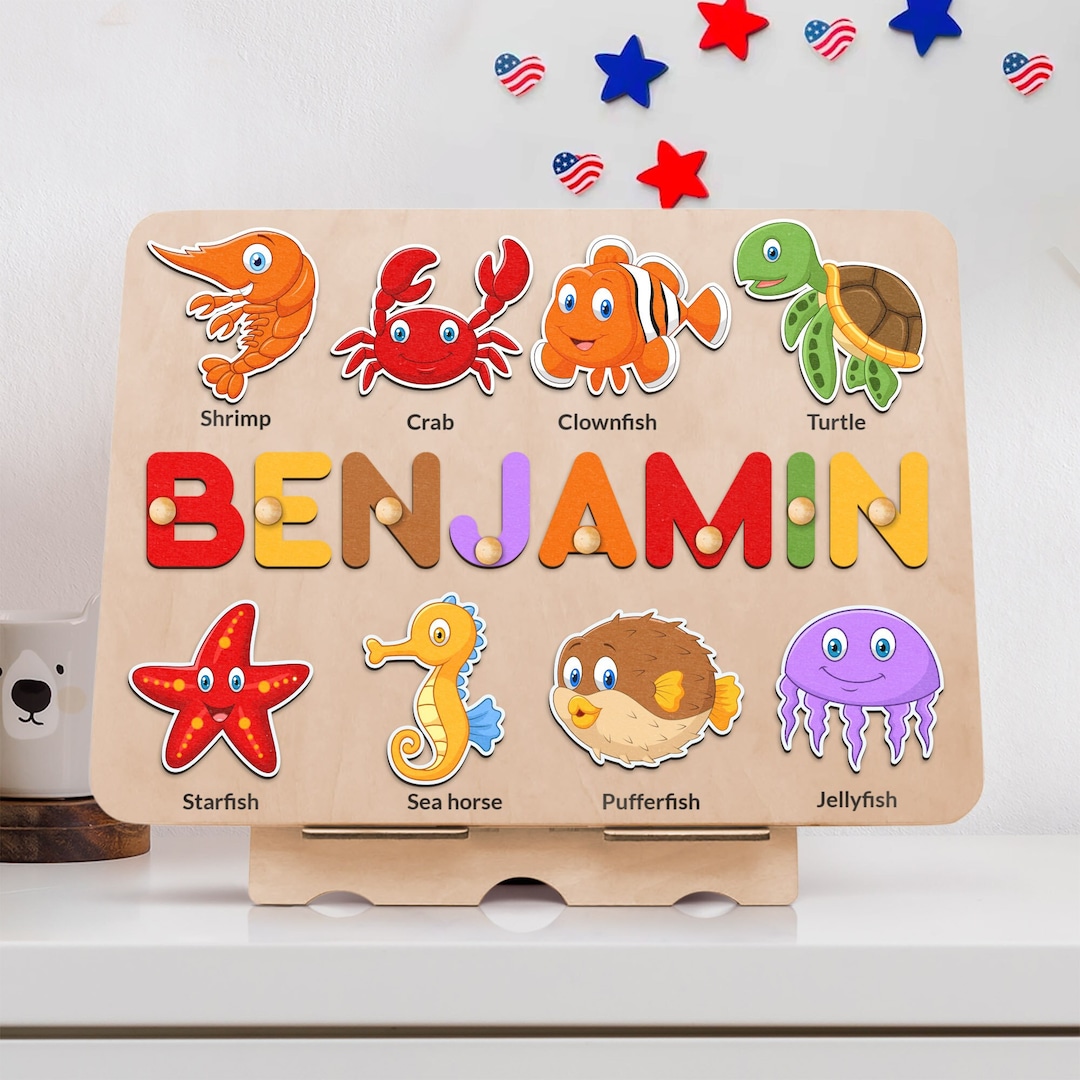 Personalized Sea Animal Name Puzzle With Pegs, Best Baby Gift, Custom ...