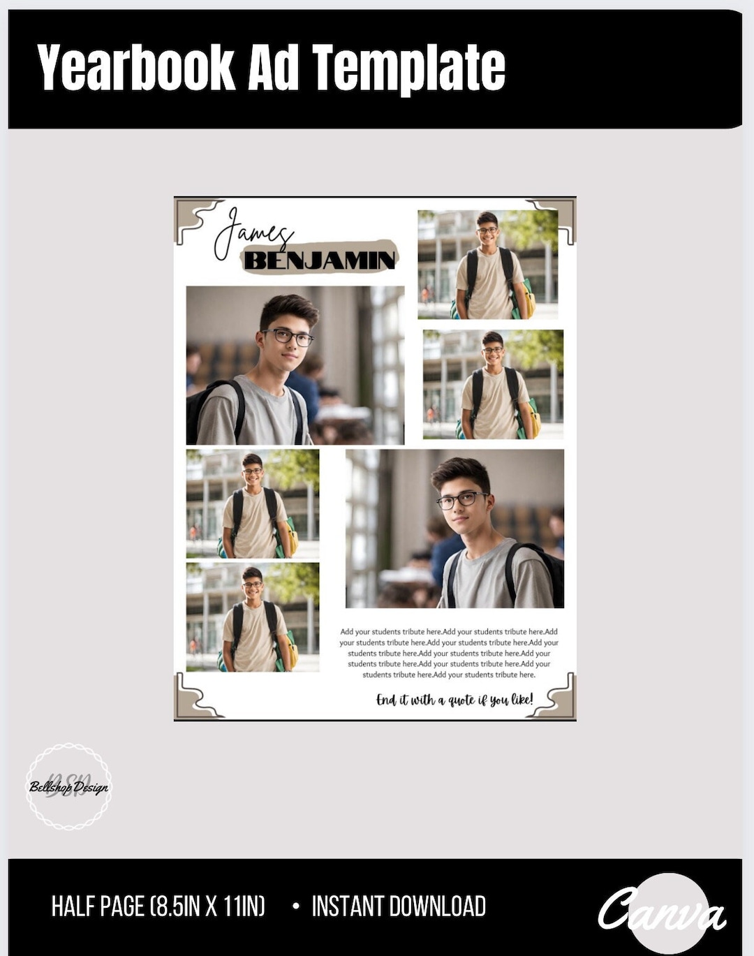 Editable Full-page Yearbook Ad Template - 6 Picture Layout (8.5in X ...