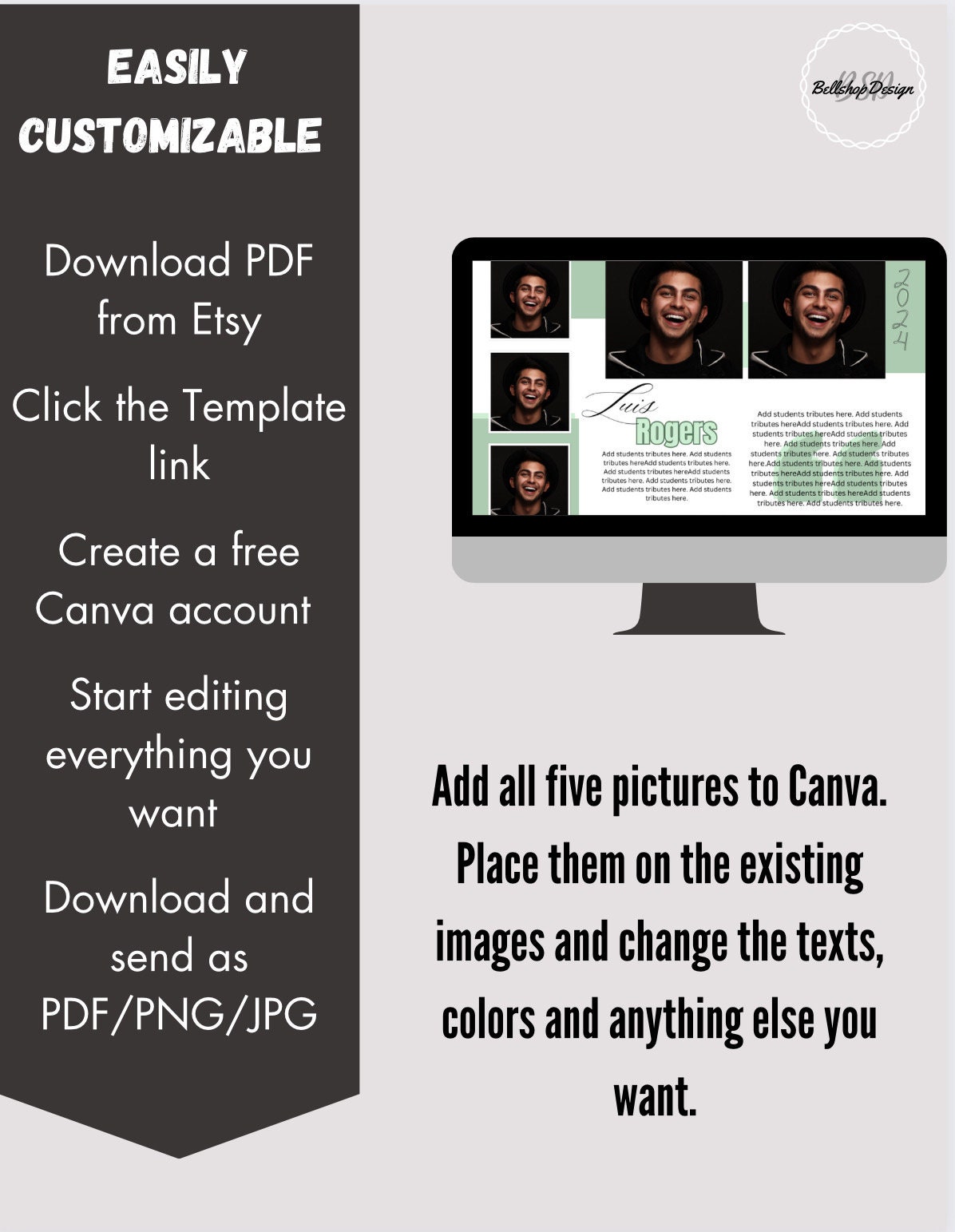 Editable Half-page Yearbook Ad Template - 5 Picture Layout - Etsy