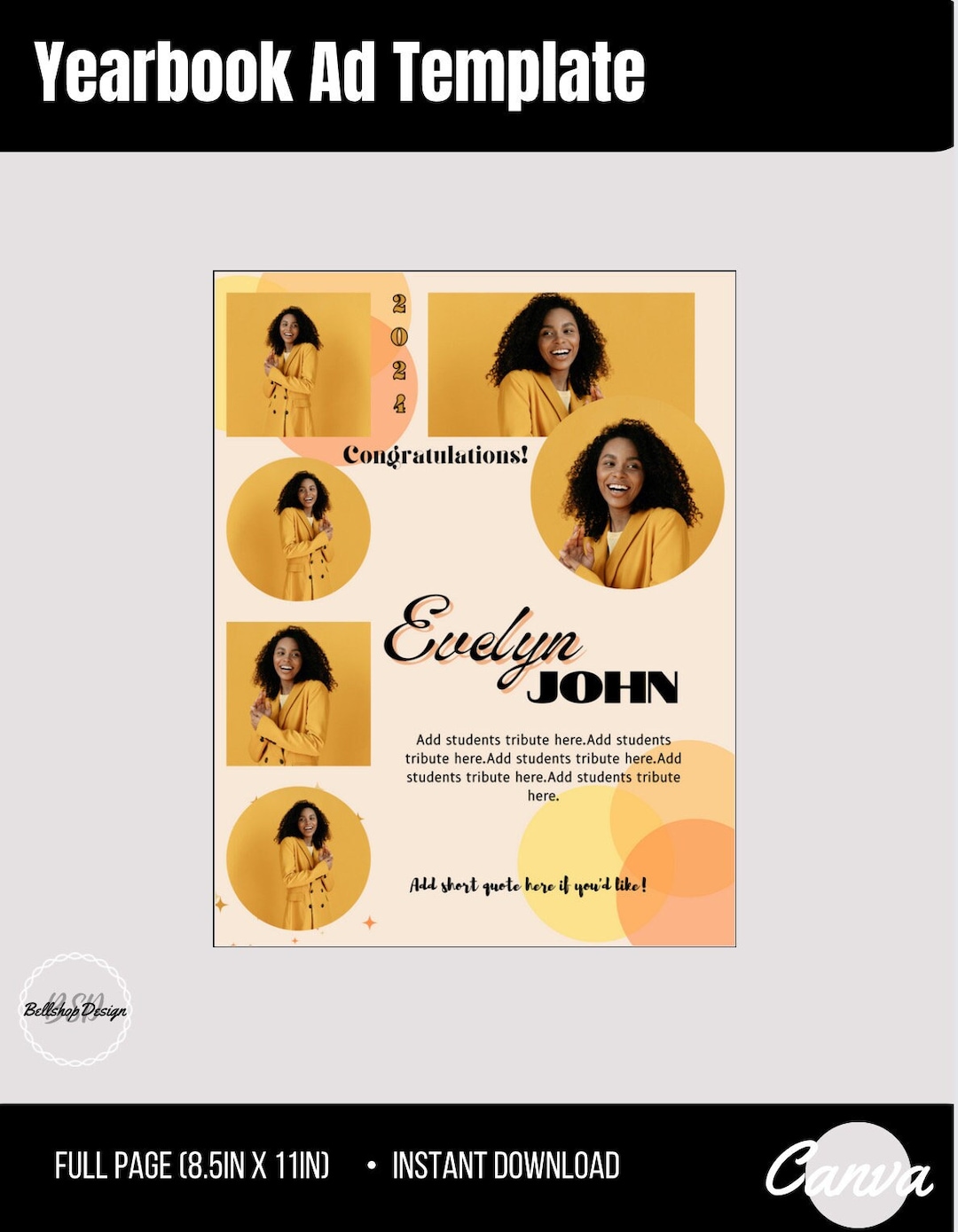 Editable Full-page Yearbook Ad Template - 6 Picture Layout - Etsy