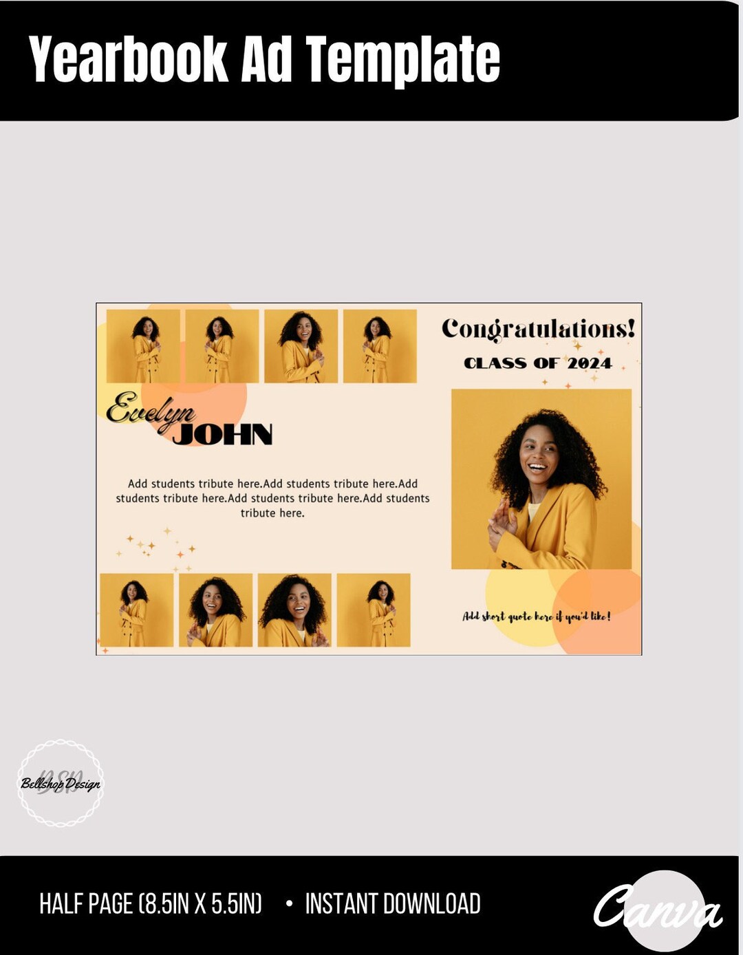 Editable Half-page Yearbook Ad Template - 9 Picture Layout - Etsy