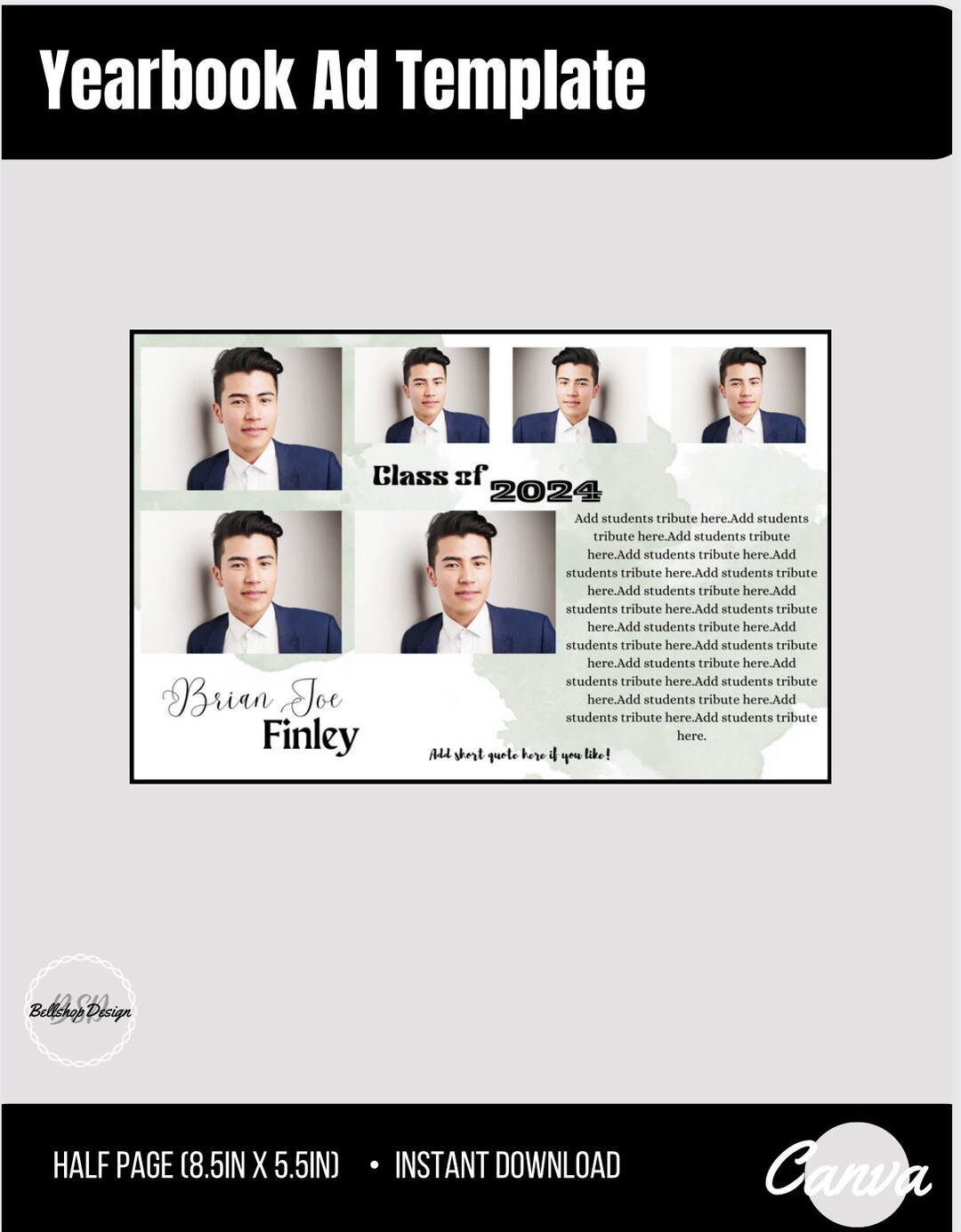 Editable Half-page Yearbook Ad Template - 6 Picture Layout - Etsy