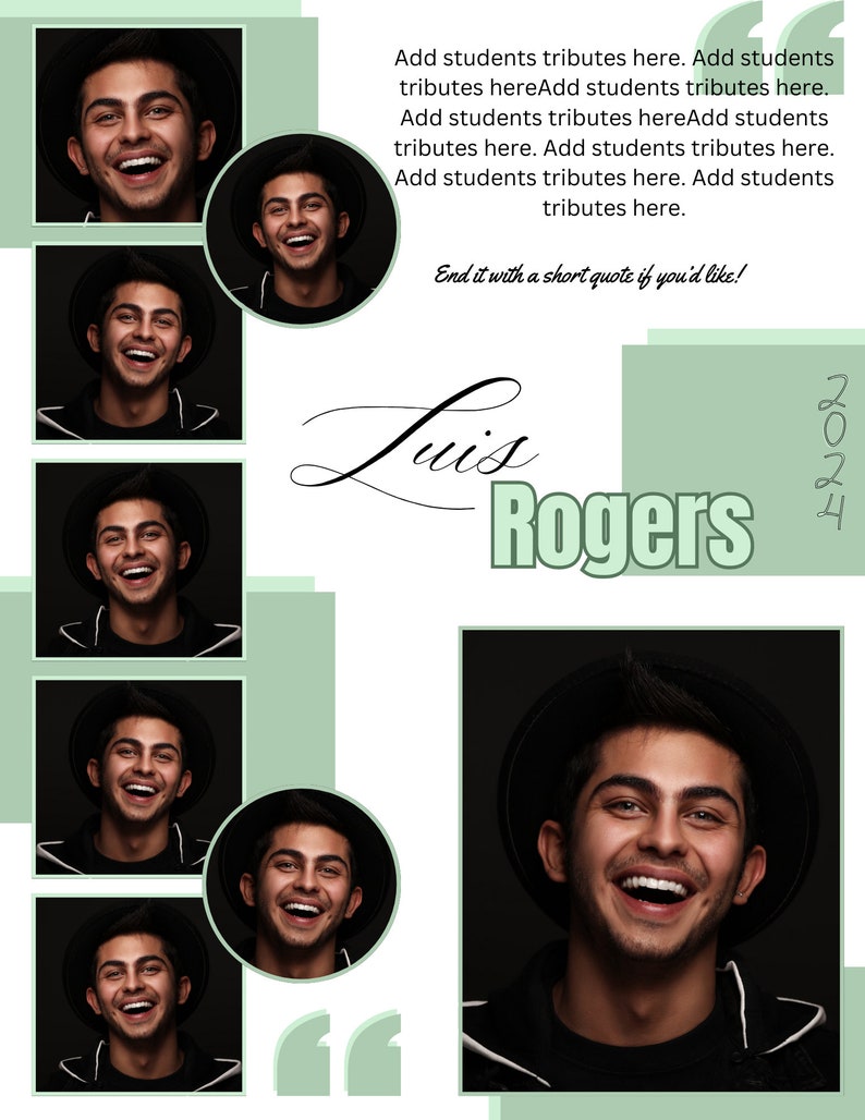 Editable Full-page Yearbook Ad Template - 8 Picture Layout (8.5in X ...