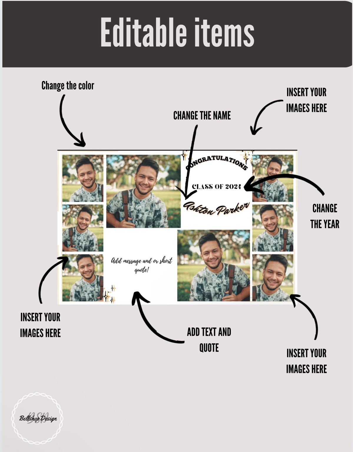 Editable Half-page Yearbook Ad Template - 6 Picture Layout - Etsy