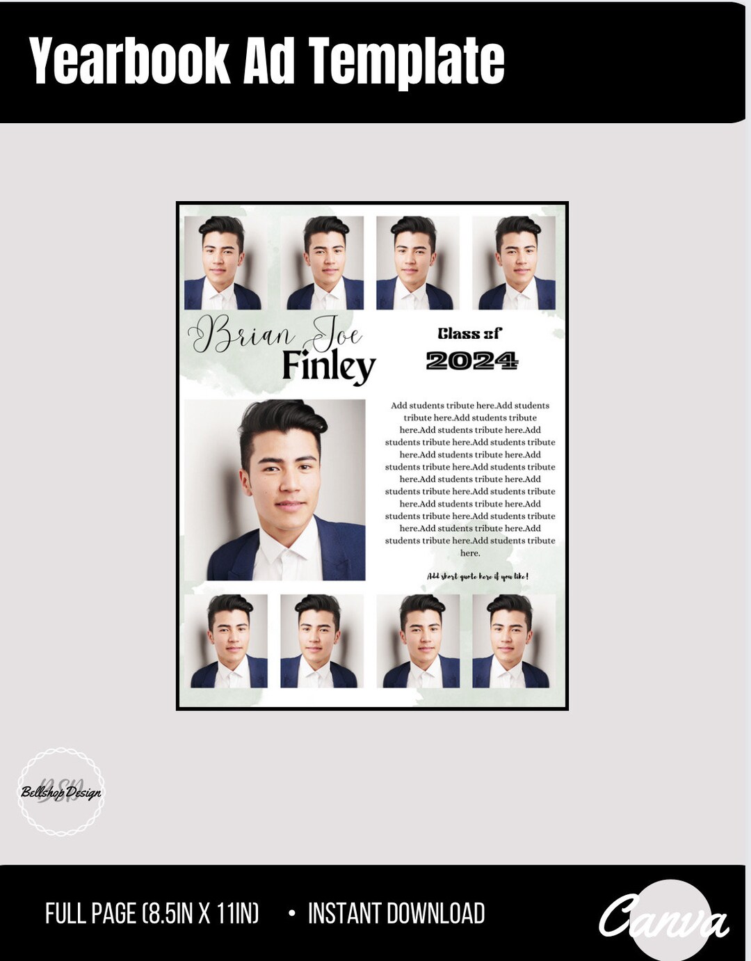 Editable Full-page Yearbook Ad Template - 9 Picture Layout - Etsy