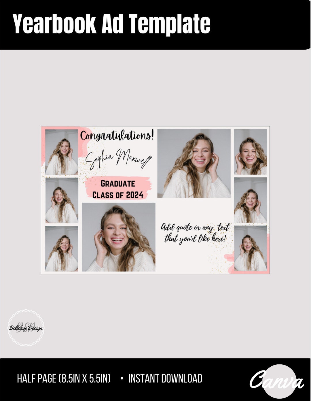 Editable Half-page Yearbook Ad Template - 8 Picture Layout - Etsy