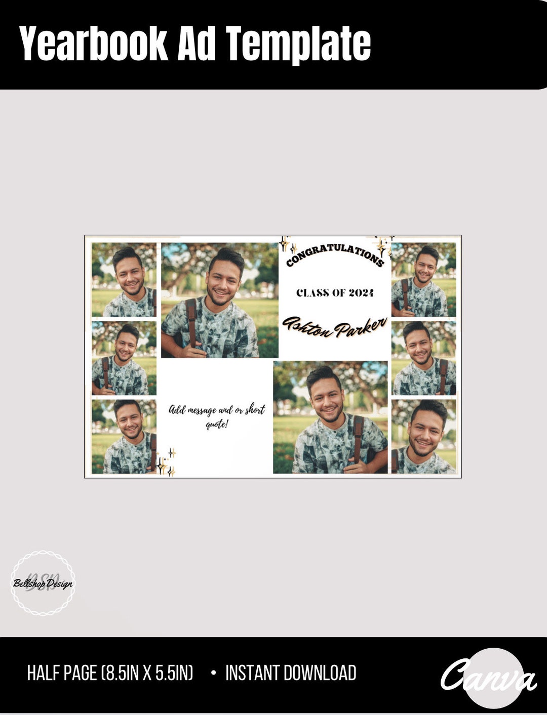 Editable Half-page Yearbook Ad Template - 6 Picture Layout - Etsy