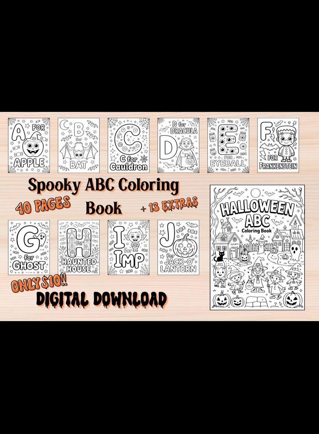 Halloween ABC Coloring Book: 40 Pages (digital Download) - Etsy