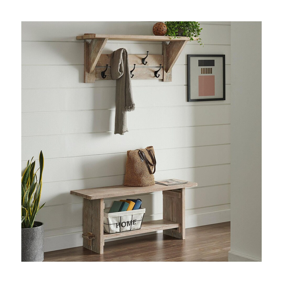40'' Wide Mango Solid Wood Hall Tree With Bench and - Etsy