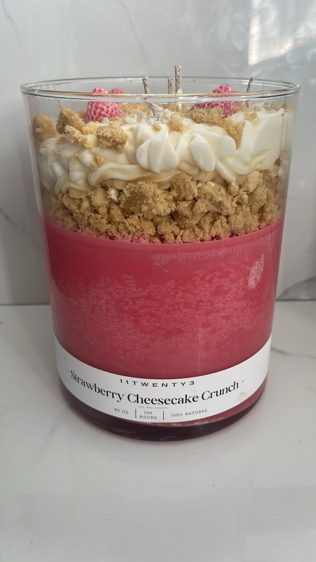 Luxury 5-wick Dessert Candle, Strawberry Cheesecake Crunch, 80 Oz, Hand ...