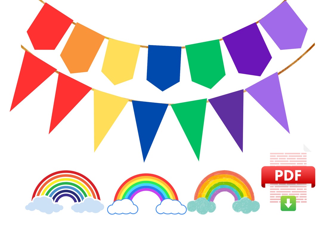 Rainbow Themed Buntings: Printable Triangular Pennants and - Etsy