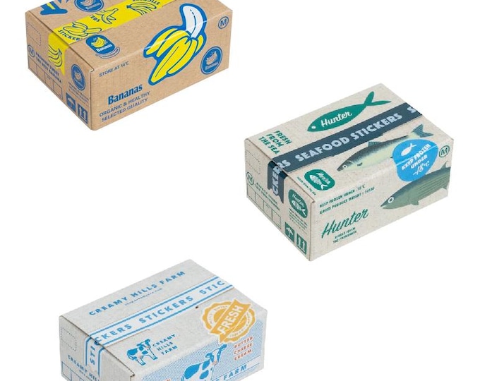 Box of Stickers - Bananas/ Fish/ Dairy Die-cut Holographic Flake ...