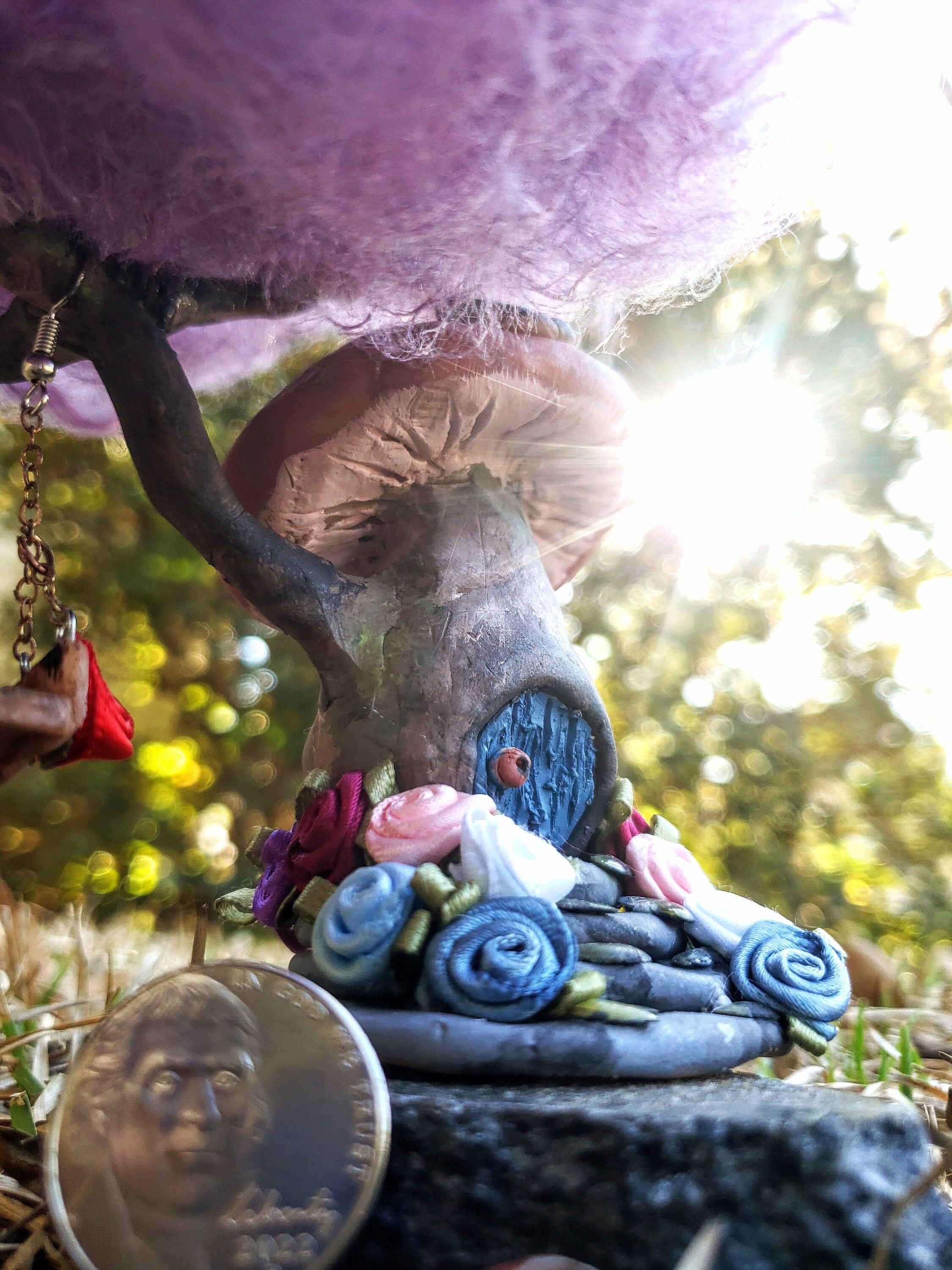 Mushroom Tree Cottage With Flowers and Swing Miniature Fairycore ...