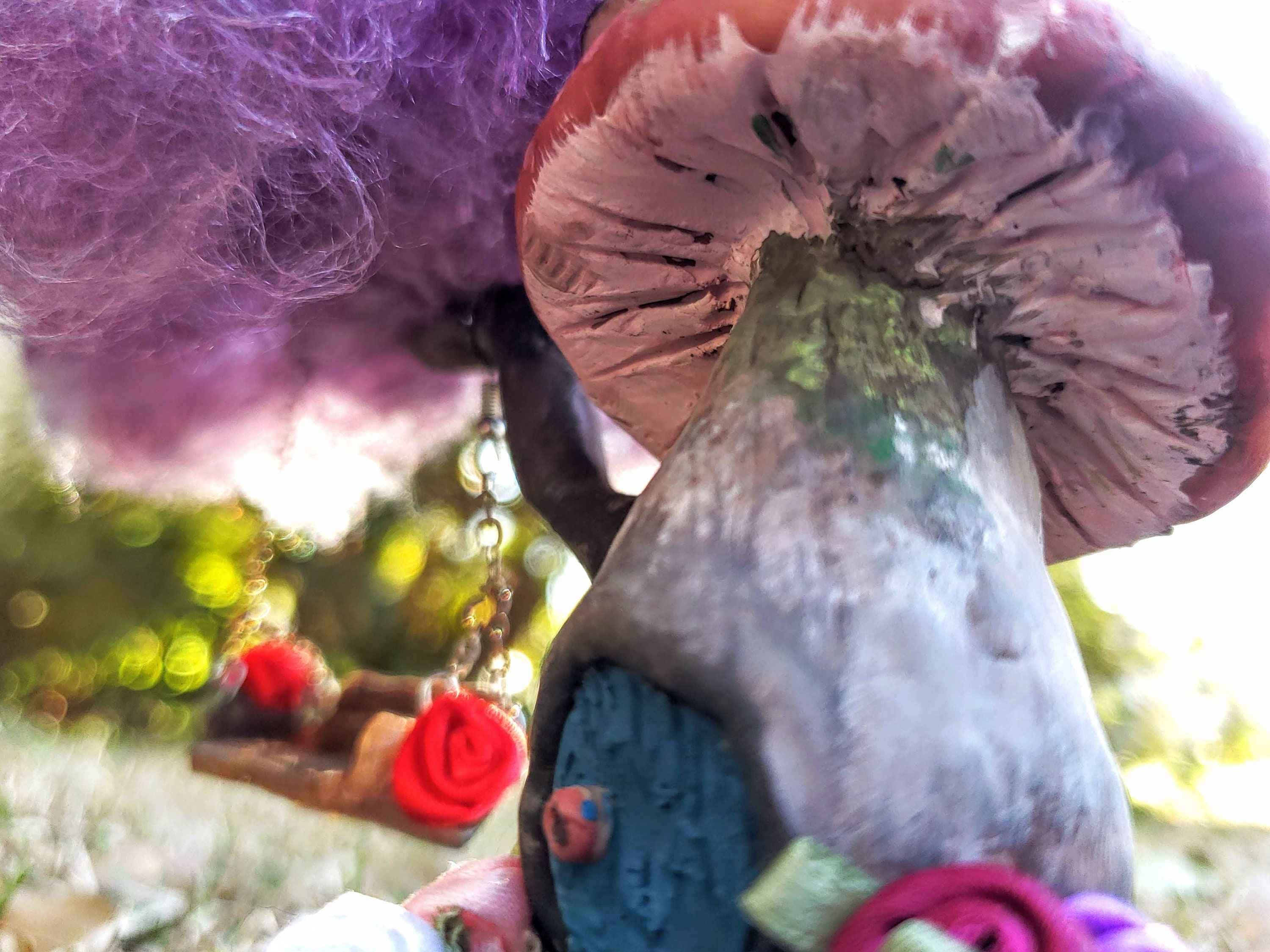 Mushroom Tree Cottage With Flowers and Swing - Miniature Fairycore ...