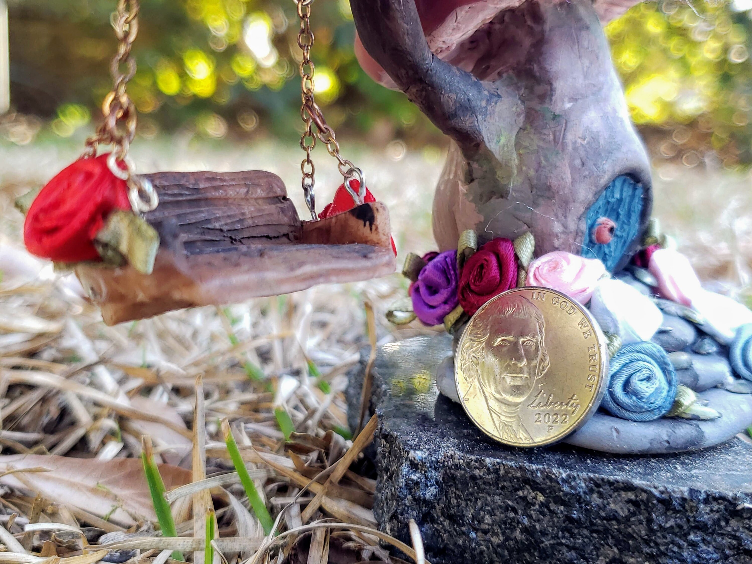 Mushroom Tree Cottage With Flowers and Swing Miniature Fairycore ...