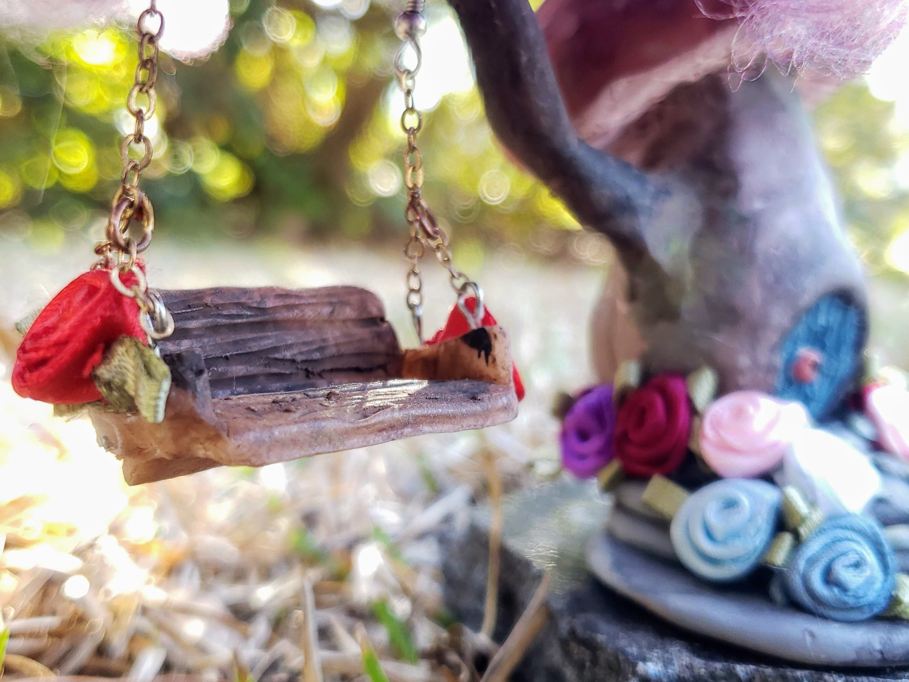 Mushroom Tree Cottage With Flowers and Swing - Miniature Fairycore ...