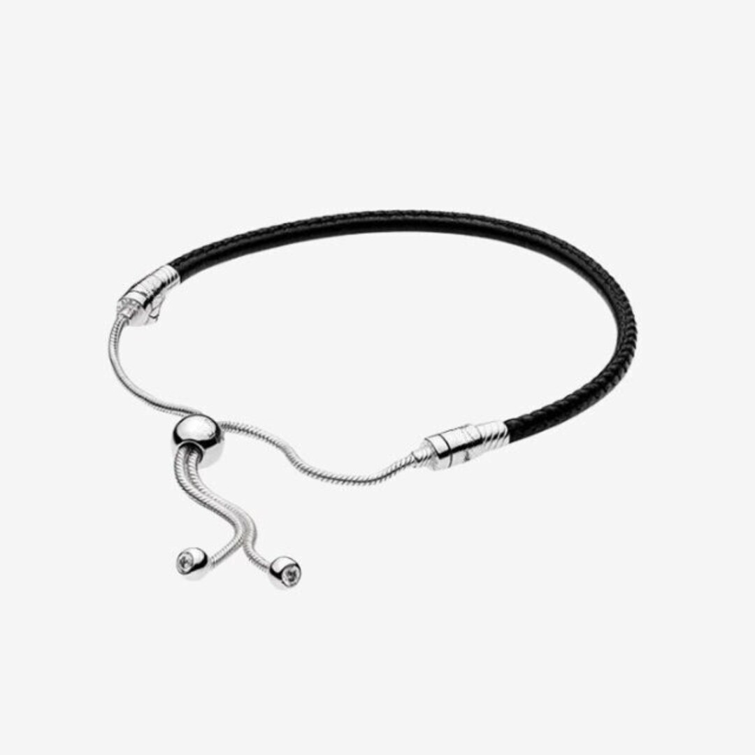 Mimi Essentials Black Faux Leather Slider Charm Bracelet - Etsy UK