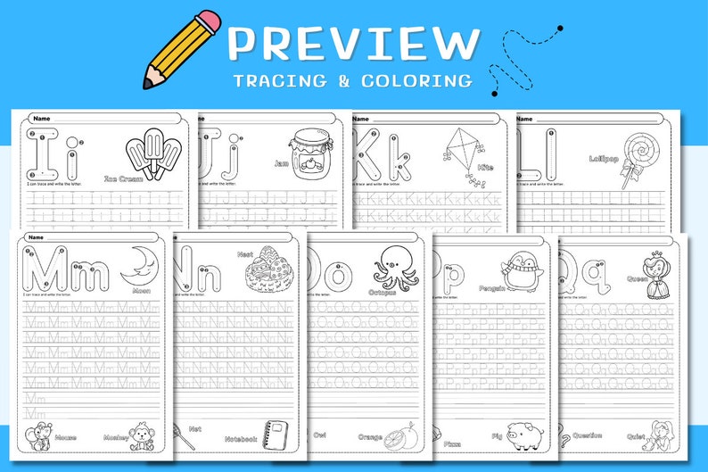26 Alphabet Tracing Uppercase & Lowercase Printable Worksheets ...
