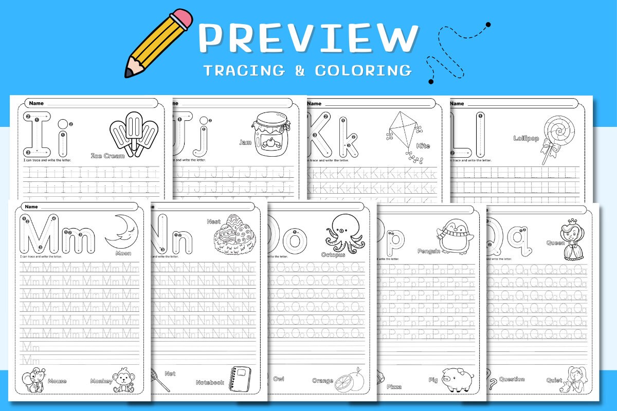 26 Alphabet Tracing Uppercase & Lowercase Printable Worksheets ...