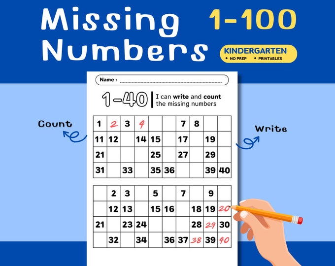 Counting 1 to 100 Math Worksheet fill in the Missing Number PDF File ...