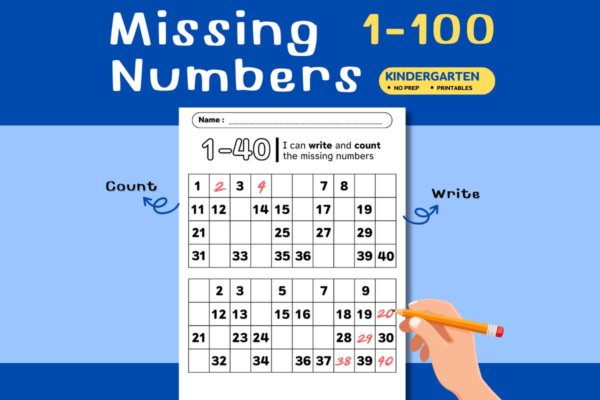Missing Numbers : Kindergarten Counting 1-100 | Math Game (no Prep) - Etsy