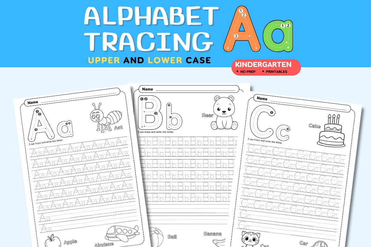 26 Alphabet Tracing Uppercase & Lowercase Printable Worksheets ...