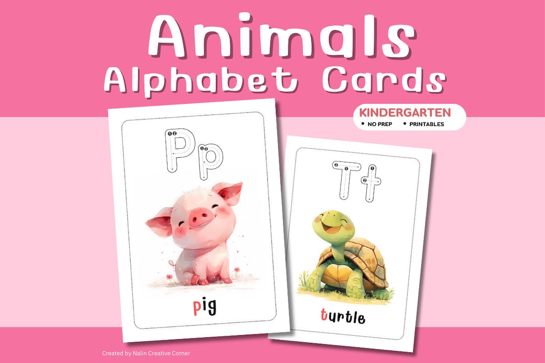 Animal Alphabet Flash Cards Uppercase and Lowercase Kindergarten ...