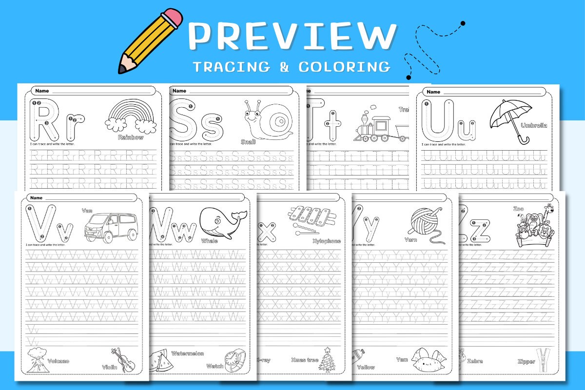 26 Alphabet Tracing Uppercase & Lowercase Printable Worksheets ...