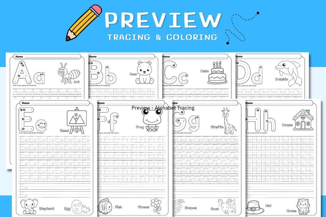 26 Alphabet Tracing Uppercase & Lowercase Printable Worksheets ...