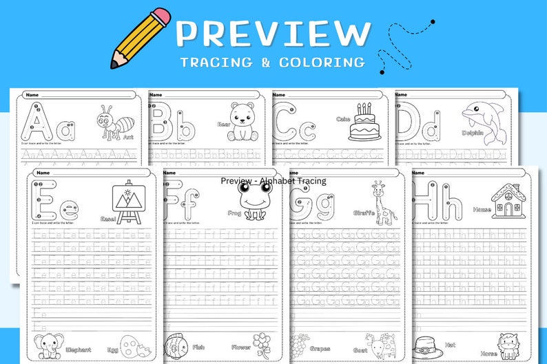26 Alphabet Tracing Uppercase & Lowercase Printable Worksheets ...