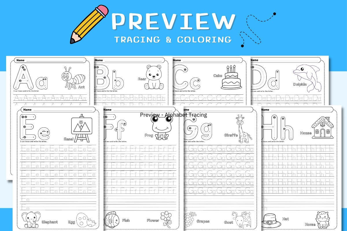 26 Alphabet Tracing Uppercase & Lowercase Printable Worksheets ...
