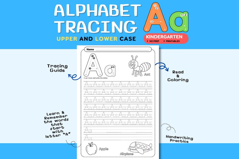 26 Alphabet Tracing Uppercase & Lowercase Printable Worksheets ...