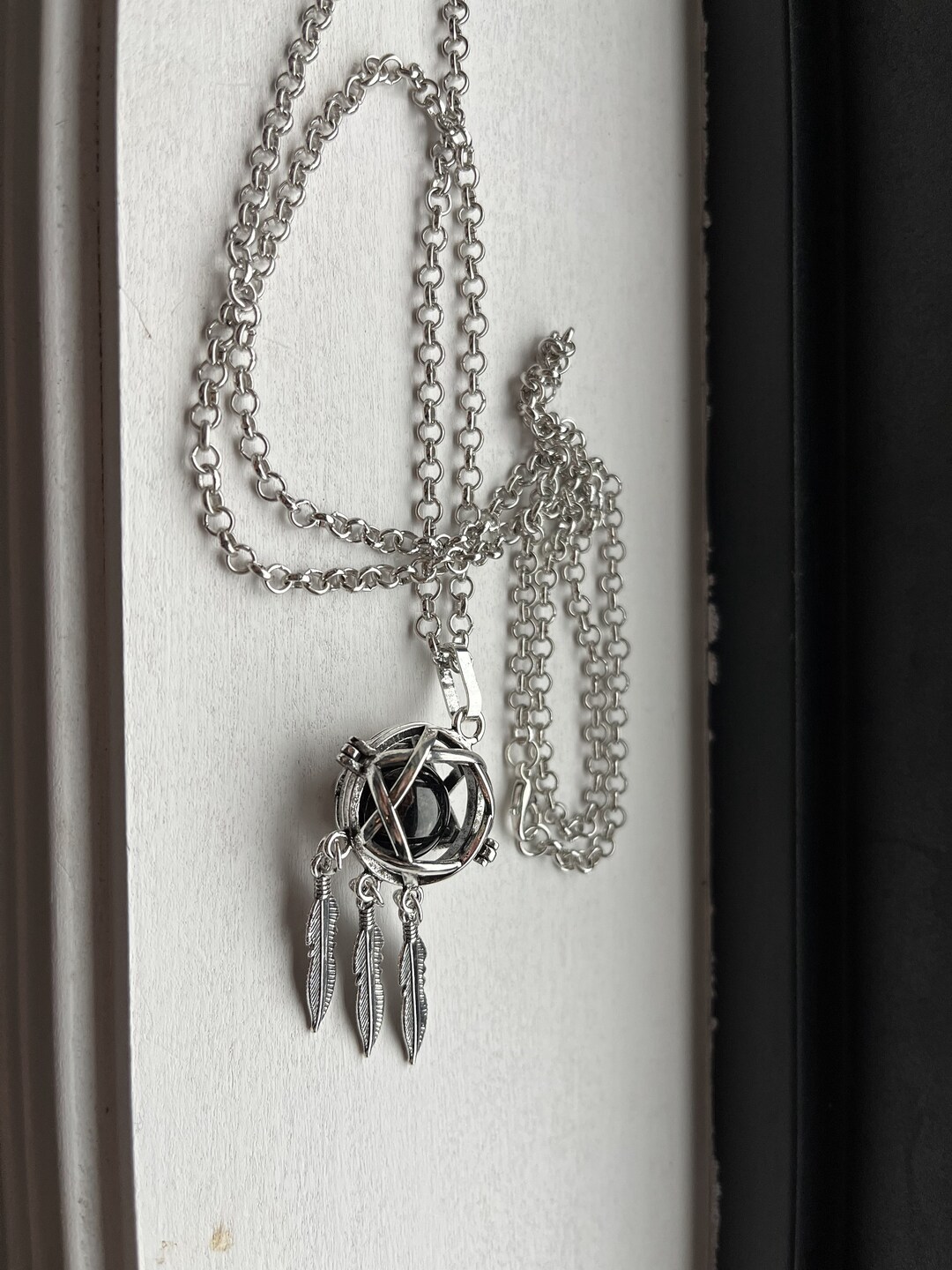 Obsidian Sphere Dream Catcher Necklace, Stainless Steel, Unisex, Home ...