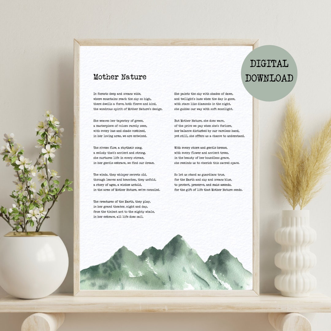 Mother Nature Poem, Wall Decor Over the Bed, Poem Print, Sage Green ...