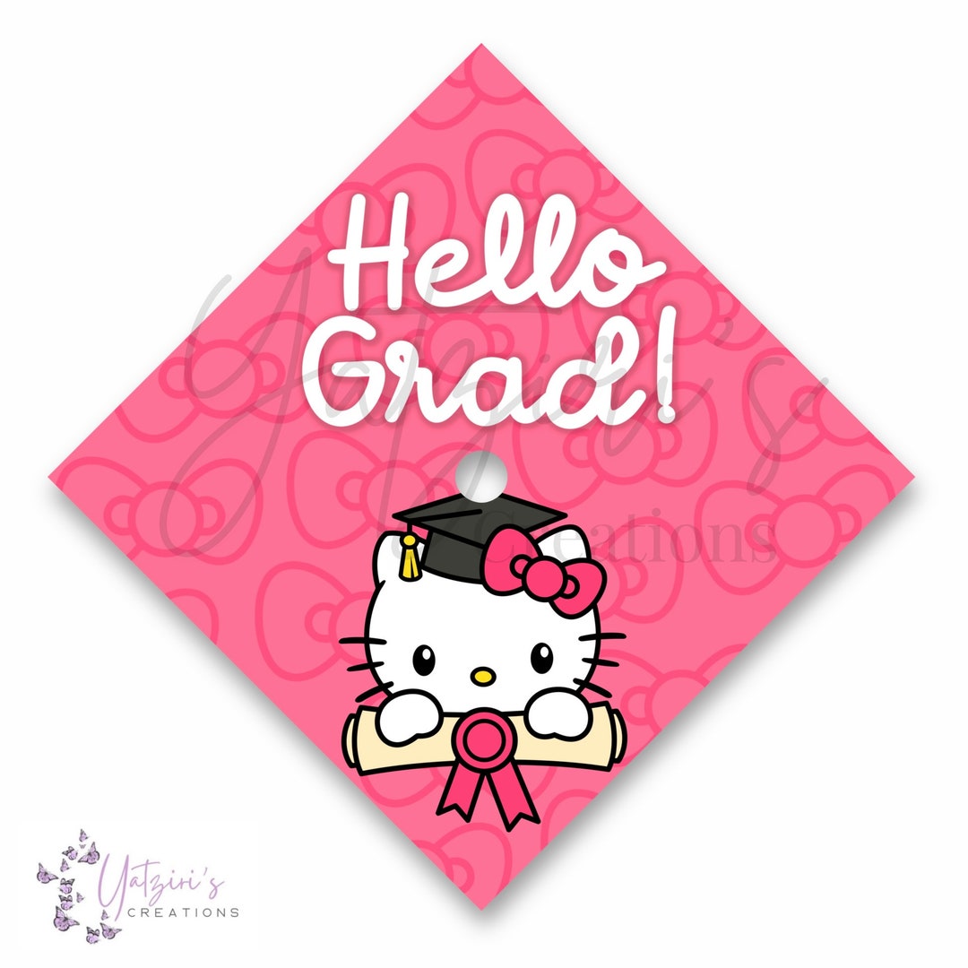 Hello Grad Printed Graduation Cap Topper Hello Kitty Graduation Grad ...