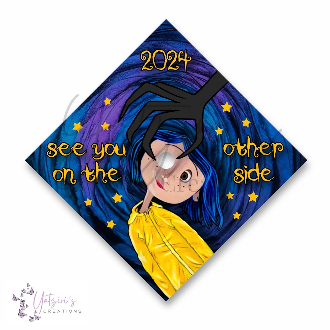 Coraline Printed Graduation Cap Topper Button Eye Girl Graduation Grad ...