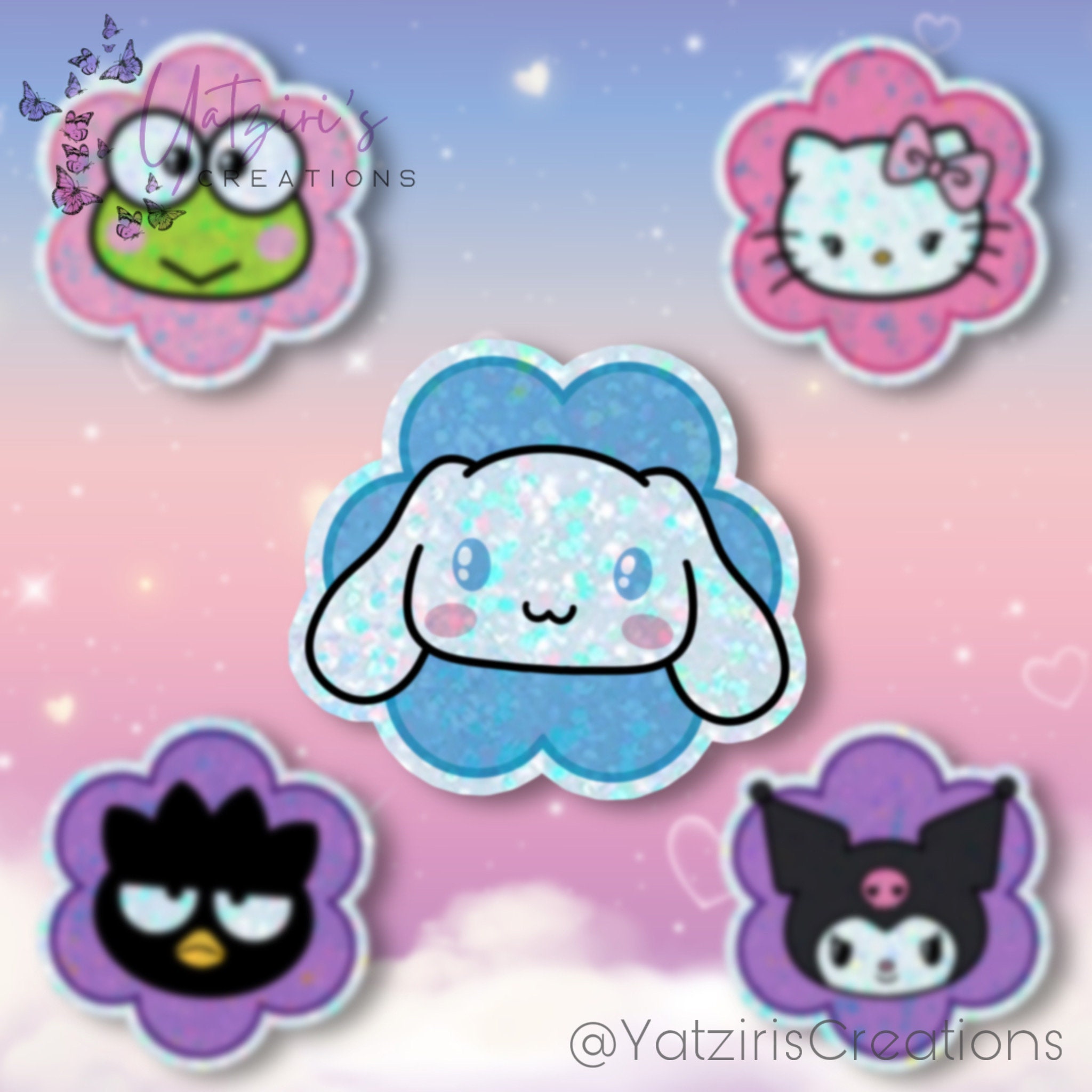 Floral Sanrio Characters Stickers Kawaii Stickers Holographic Stickers ...