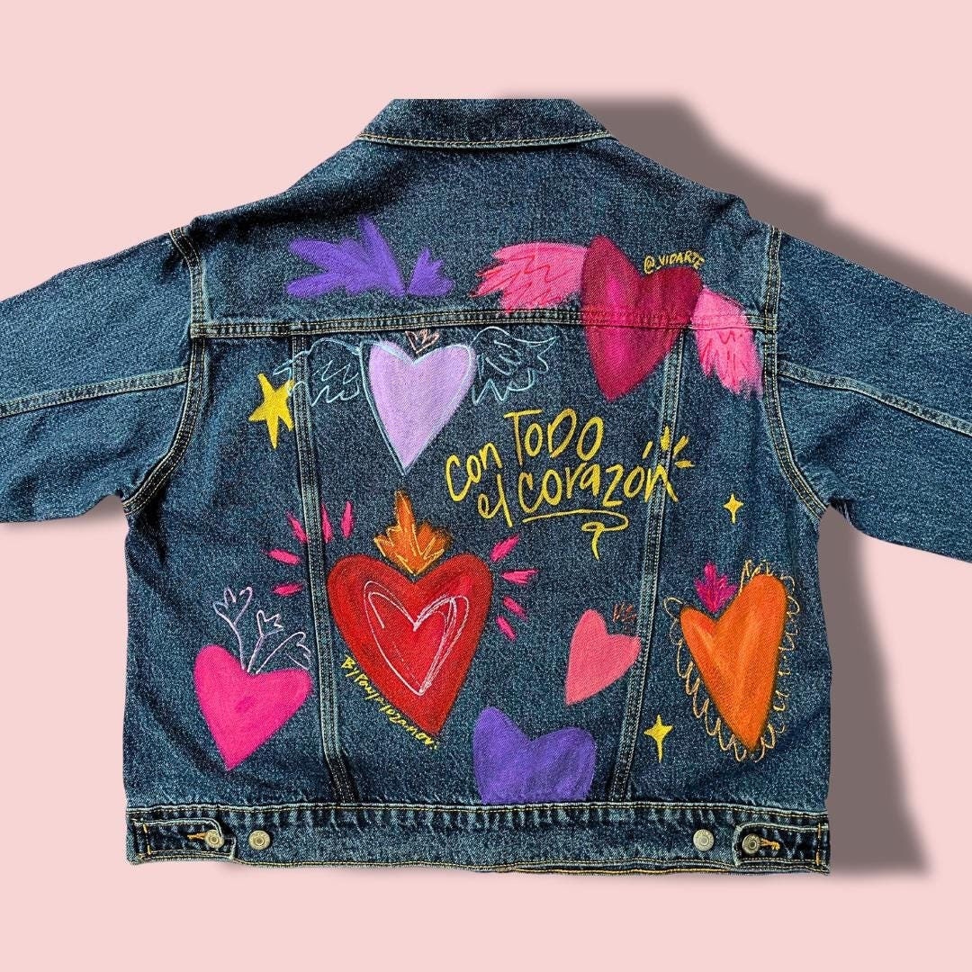 Hand-painted Hearts Denim Jacket, Colorful Love Jacket - Etsy