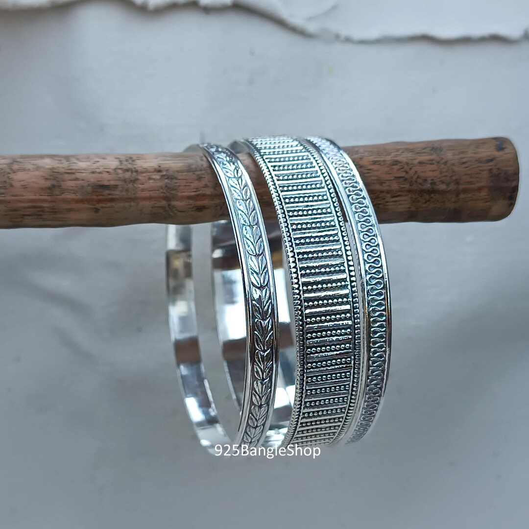 Sterling Silver Bangle Set: Western Indian Boho Stacking Bangles - Etsy