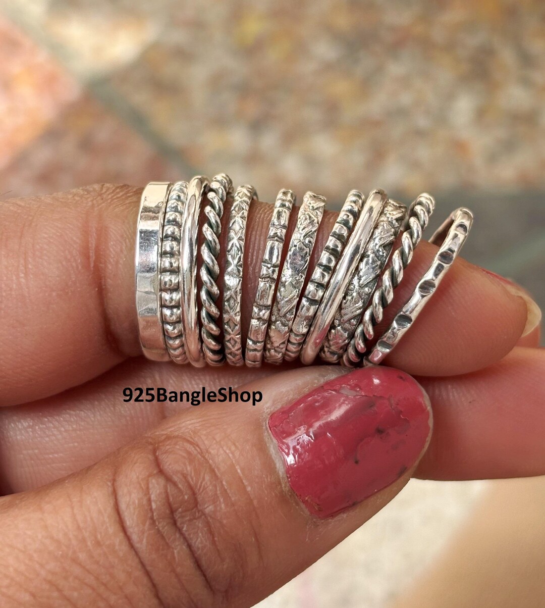 Sterling Silver Stacking Rings Set, Boho Hippie Bands - Etsy
