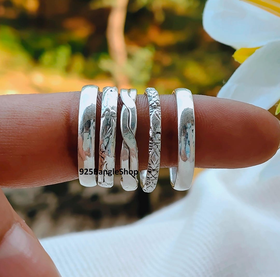 Handmade Sterling Silver Stacking Rings Set: Hammered & Smooth - Etsy